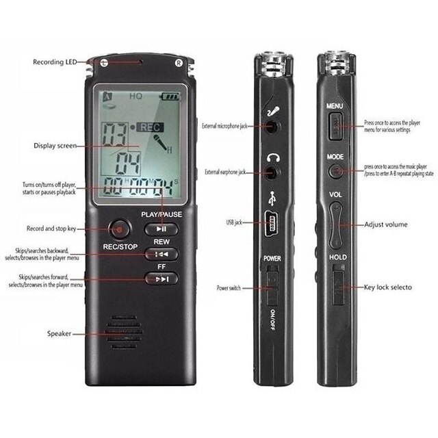High Quality 8G/16G/32G Rechargeable Voice Recorder Digital Audio ...