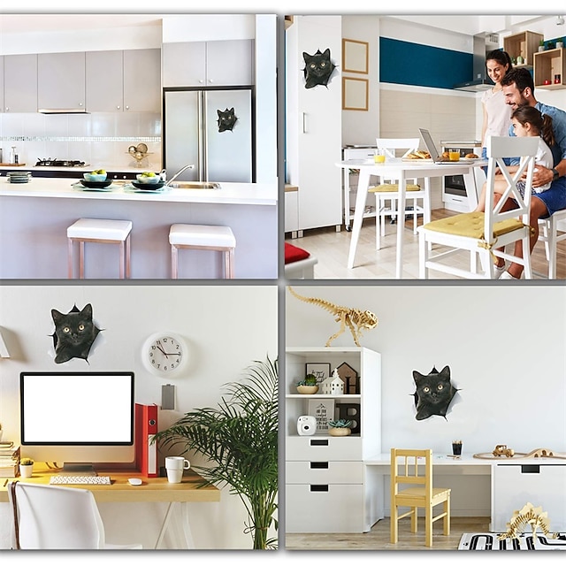 Winston & Bear 3D Cat Stickers - 2 Pack - Black Cat Wall Decals - Cat ...