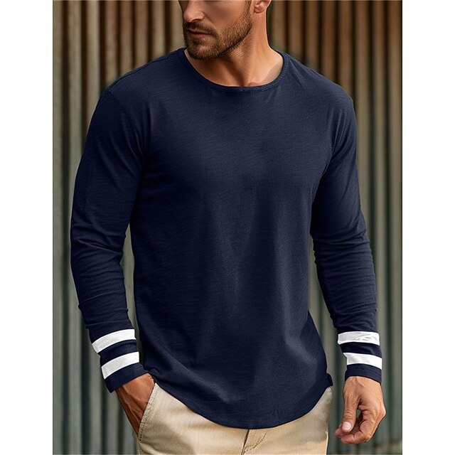 Men's T shirt Tee Tee Top Long Sleeve Shirt Striped Crew Neck Street ...
