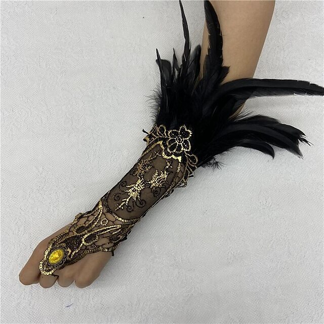 1 Pair Lace Feather Gloves Retro Vintage Punk & Gothic Long Gloves ...