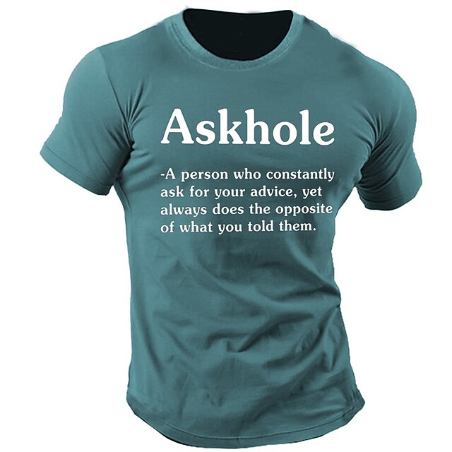Askhole Mens Graphic Shirt Letter Prints Black Blue Green Tee Cotton ...