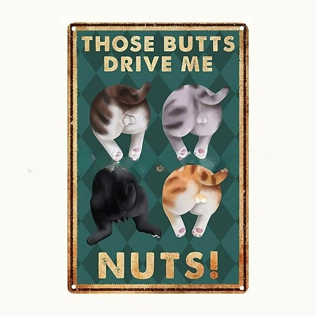 1pc Retro Metal Tin Sign Cute Cat Tin Sign Vintage Kitchen Signs Wall ...