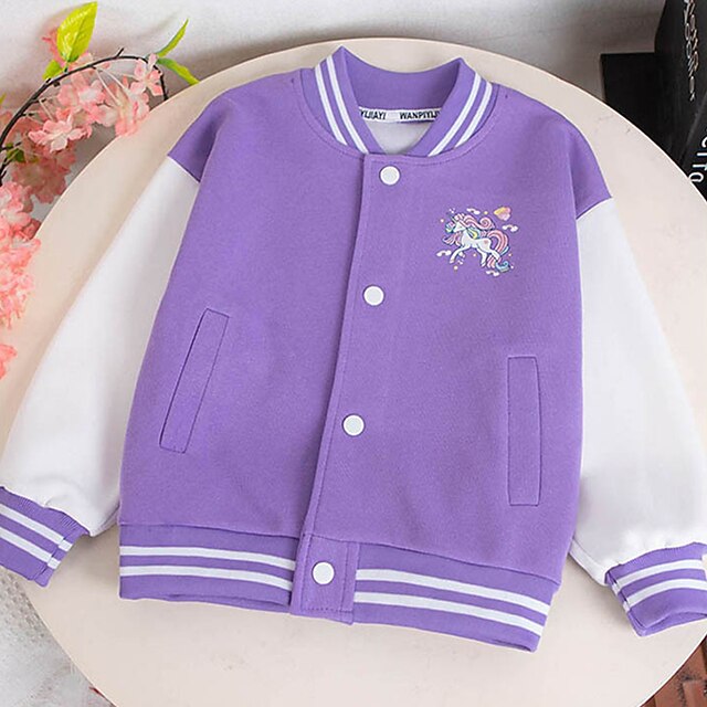 Kids Girls' Baseball Jacket Unicorn Active Buttons School Cotton Coat ...