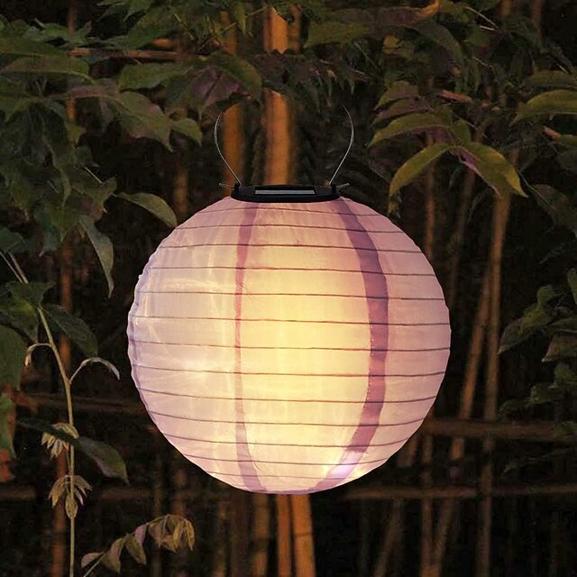 12" Solar Powered Lanterns Waterproof Outdoor Nylon Cloth Paper Lantern ...