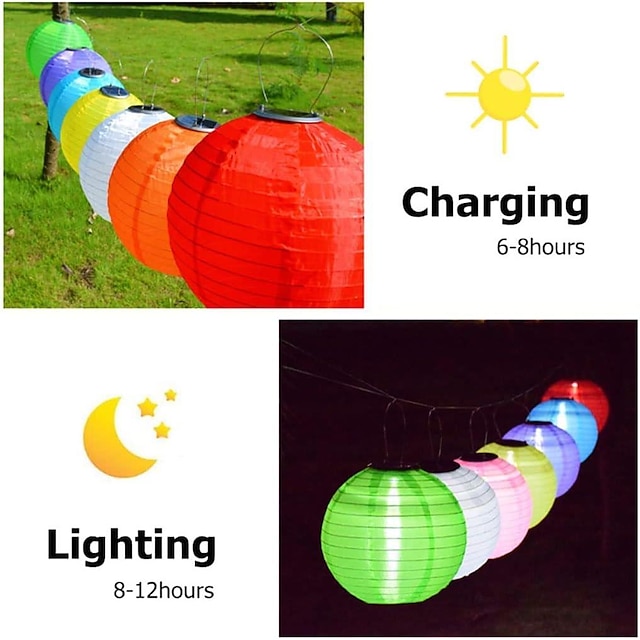 12" Solar Powered Lanterns Waterproof Outdoor Nylon Cloth Paper Lantern ...