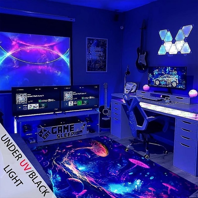 Mushroom Landscape Blacklight Rug Carpet Floor Mat UV Reactive Glow in ...