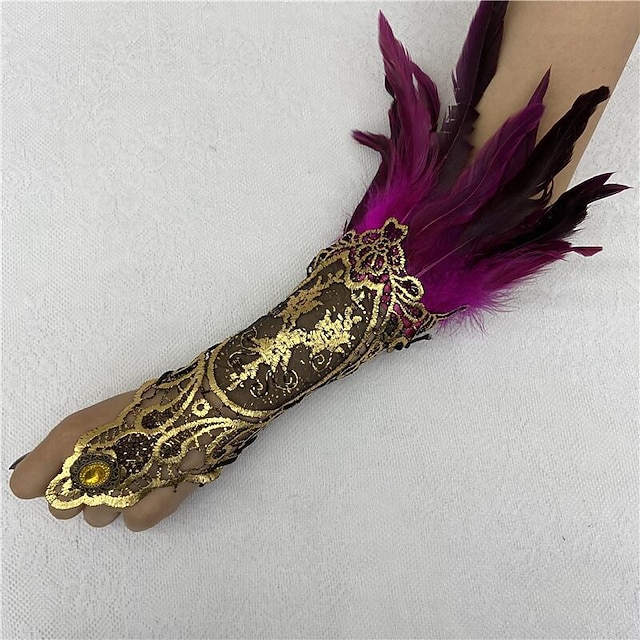 1 Pair Lace Feather Gloves Retro Vintage Punk & Gothic Long Gloves ...