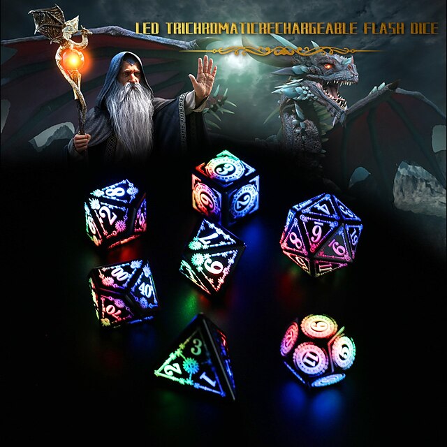 Rechargable DND Dice Light Up Dice 7 PCS Glowing Balanced LED Dice ...