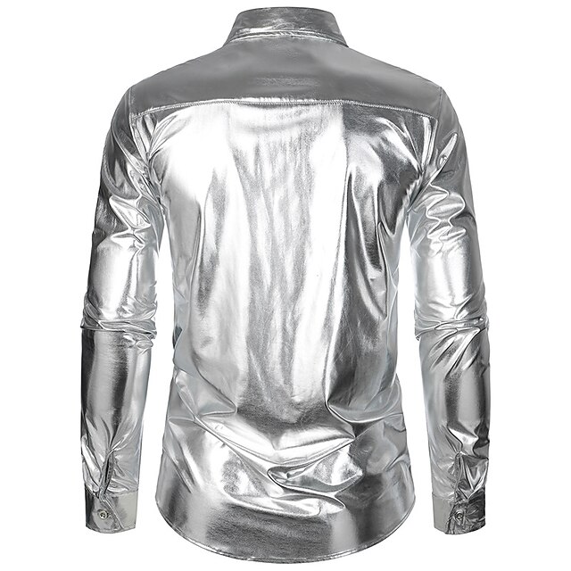 Retro Vintage 1980s Shiny Metallic Shirt Disco Solid Color Turndown ...