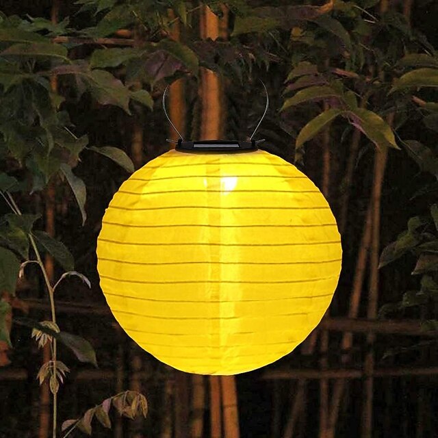 12" Solar Powered Lanterns Waterproof Outdoor Nylon Cloth Paper Lantern ...
