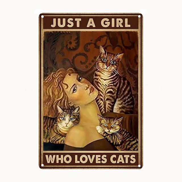 1pc Retro Metal Tin Sign Cute Cat Tin Sign Vintage Kitchen Signs Wall ...
