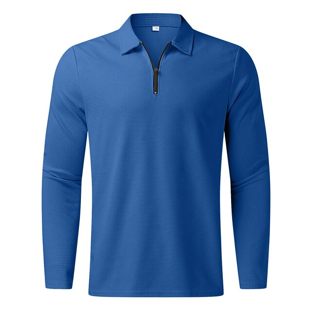 Men's Waffle Polo Shirts Textured Going out Gym Turndown Quarter Zip ...