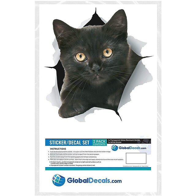 Winston & Bear 3D Cat Stickers - 2 Pack - Black Cat Wall Decals - Cat ...