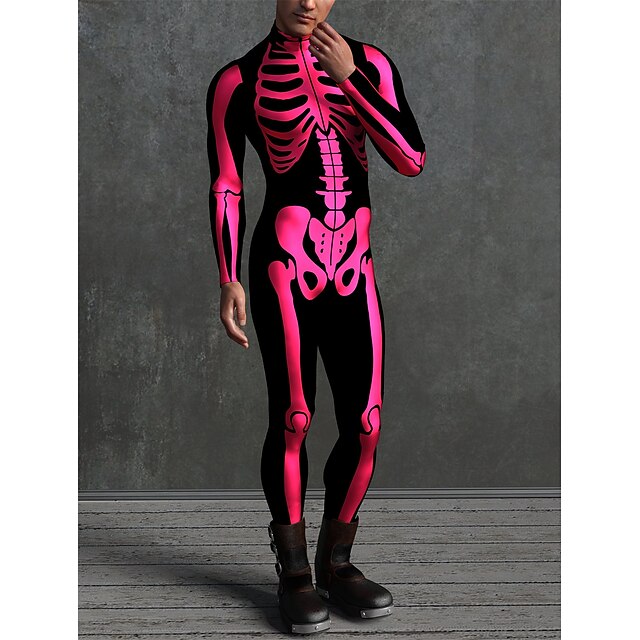 Skeleton Skull Halloween Cosplay Costume Bodysuits Full Body Catsuit ...