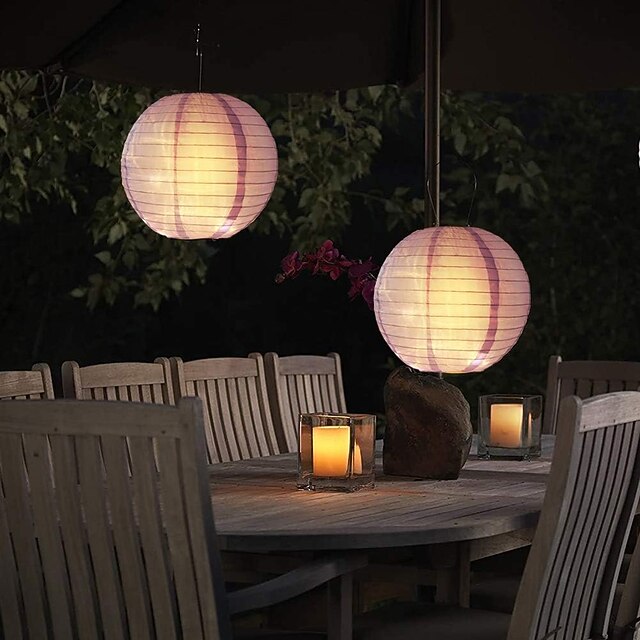 12" Solar Powered Lanterns Waterproof Outdoor Nylon Cloth Paper Lantern ...