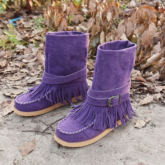 Women's Fringe Suede Moccasin Boots with Buckle Detail - Casual and Comfortable Western Style ...