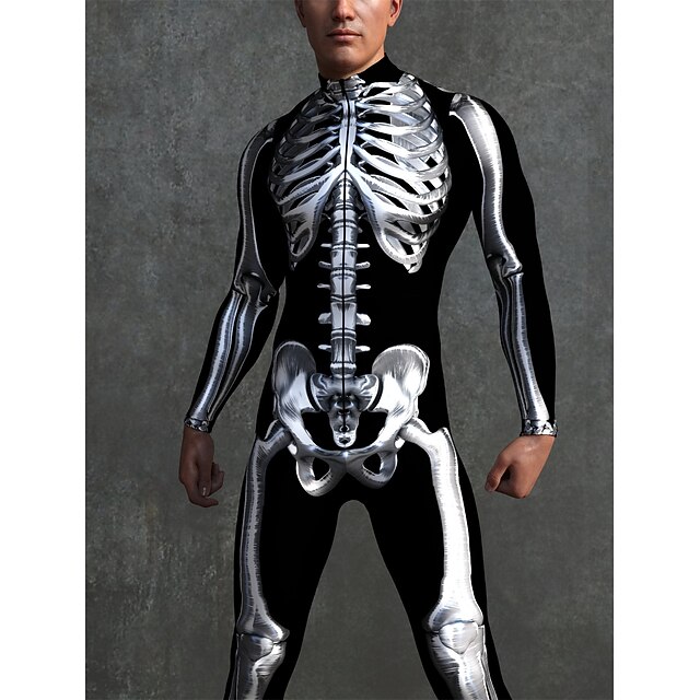 Skeleton Skull Halloween Cosplay Costume Bodysuits Full Body Catsuit ...