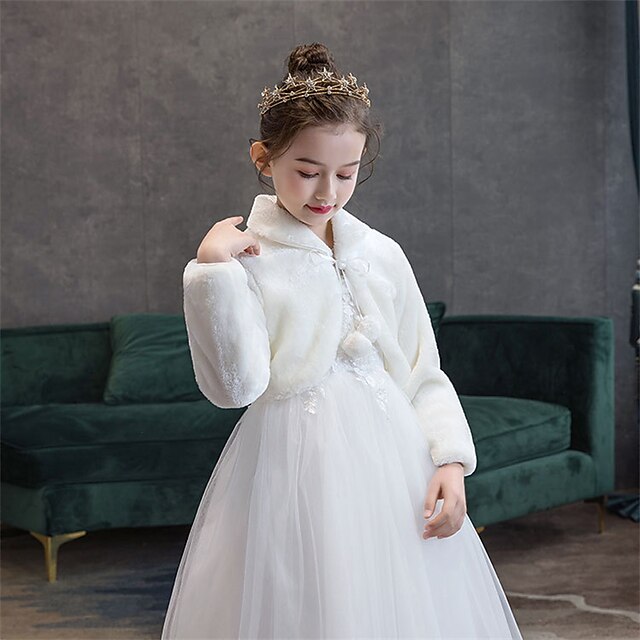 Kids Girls' Jacket & Coat Long Sleeve White Pink Solid Colored Lace ...