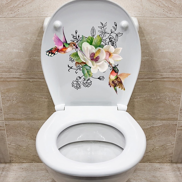 Birds Flowers Toilet Seat Lid Stickers Self-Adhesive Bathroom Wall ...