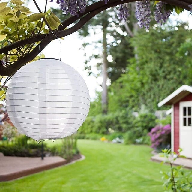 12" Solar Powered Lanterns Waterproof Outdoor Nylon Cloth Paper Lantern ...