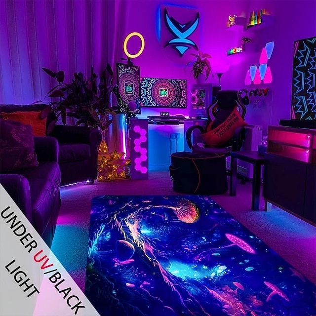 Mushroom Landscape Blacklight Rug Carpet Floor Mat UV Reactive Glow in ...