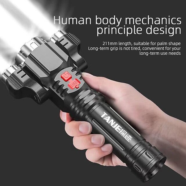 Super Bright LED Flashlight USB Rechargeable Tactical Flashlight ...