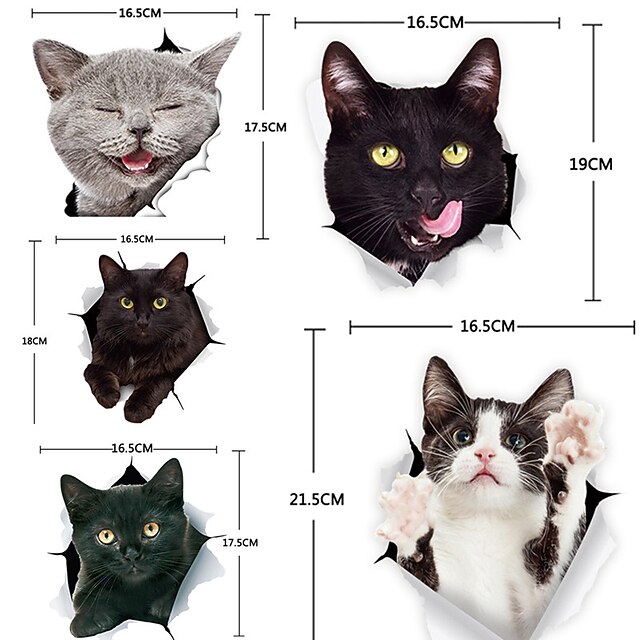 Winston & Bear 3D Cat Stickers - 2 Pack - Black Cat Wall Decals - Cat ...