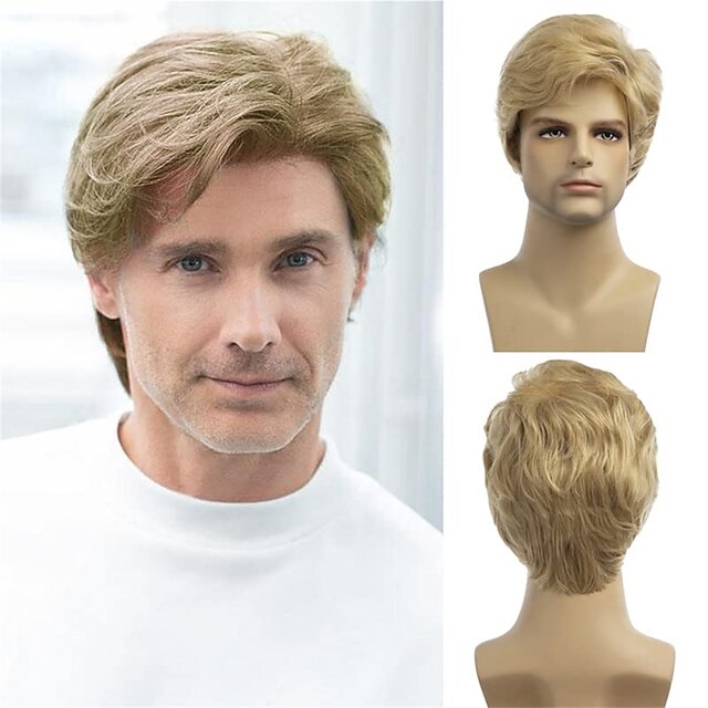 Mens Wigs Short Light Brown Wig Synthetic Heat Resistant Natural ...