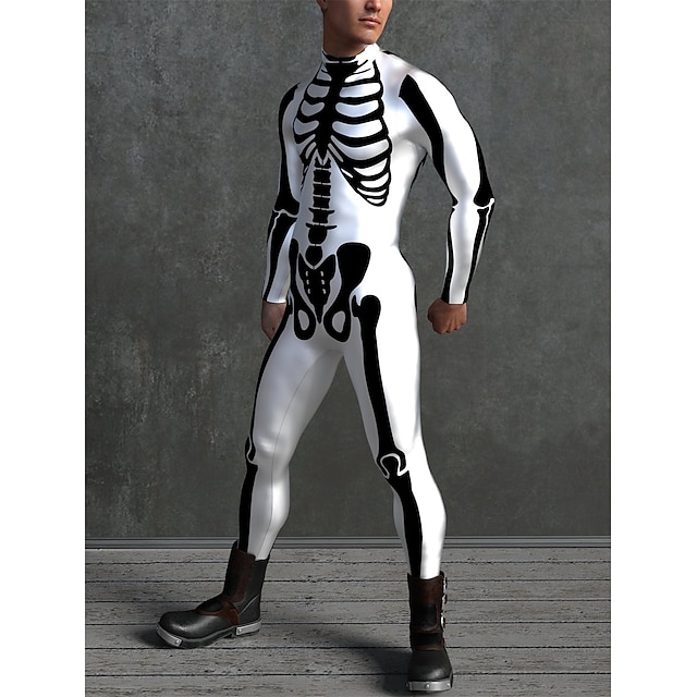 Skeleton Skull Halloween Cosplay Costume Bodysuits Full Body Catsuit ...