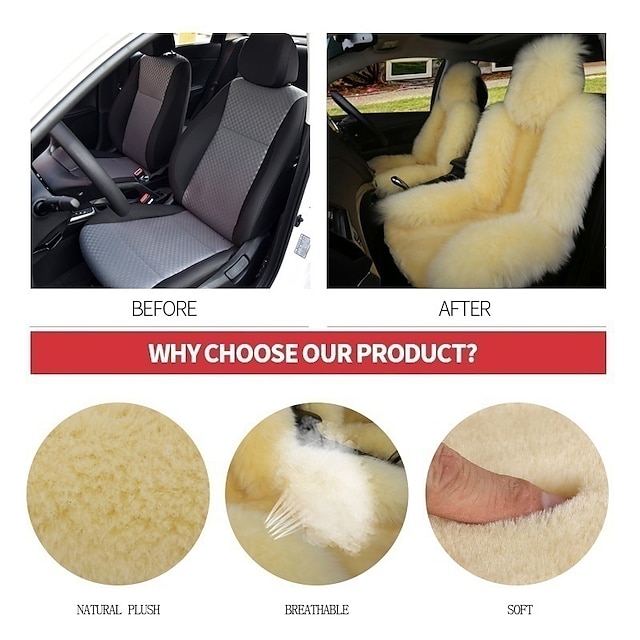 1pc Sheepskin Fur Car Seat Cover Universal, Wool Car Cushion Case ...