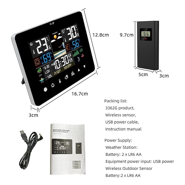Digital Screen Alarm Clock Weather Station Temperature Sensor With ...