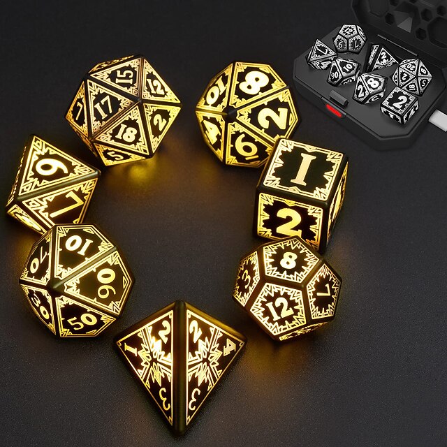Rechargable DND Dice Light Up Dice 7 PCS Glowing Balanced LED Dice ...