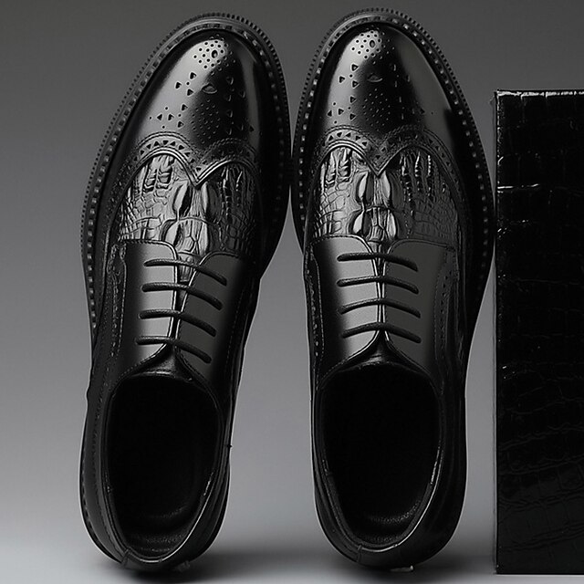 Men's Brown Brogue Leather Oxford Shoes - Crocodile Embossed Pattern ...