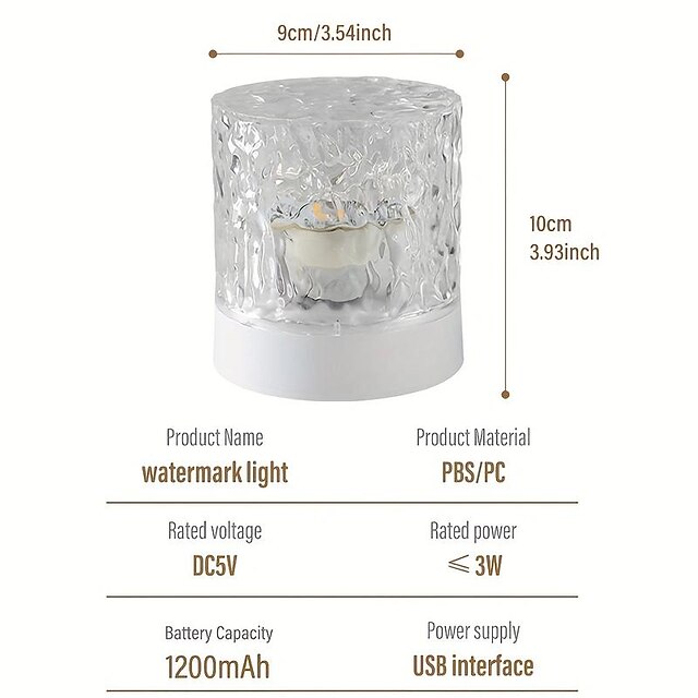 LED Water Ripple Ambient Night Light USB Rechargeable Rotating ...