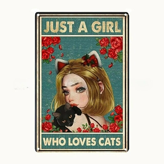 1pc Retro Metal Tin Sign Cute Cat Tin Sign Vintage Kitchen Signs Wall ...