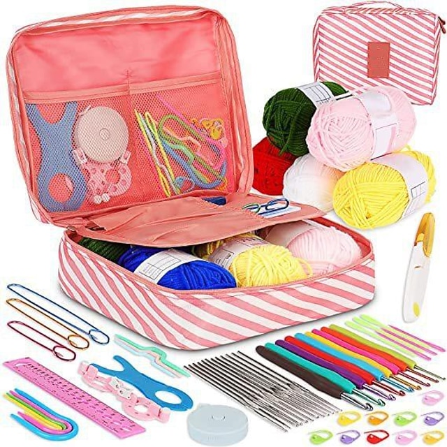 58PCS Crochet Kit Beginners Crochet Set with Crochet Yarn, Portable ...