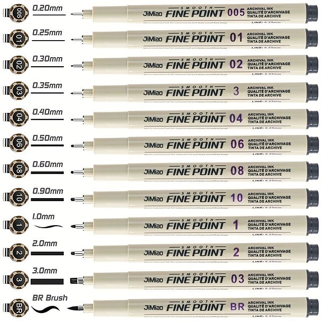 12Pcs Line Markers Plastic Drawing Pens Fine Point Line Painting Pens ...