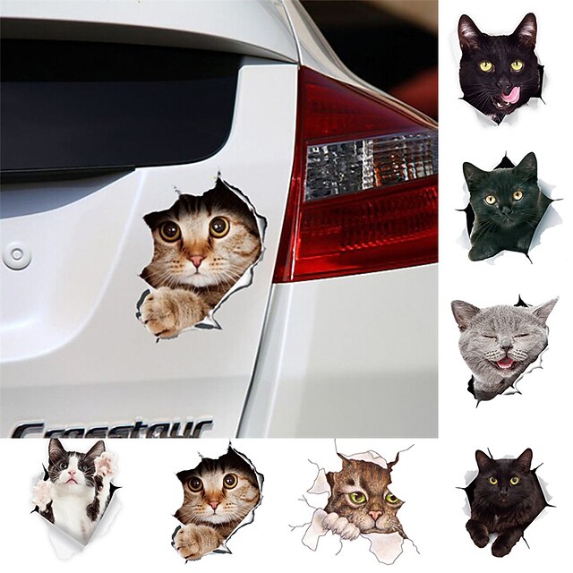 Winston & Bear 3D Cat Stickers - 2 Pack - Black Cat Wall Decals - Cat ...