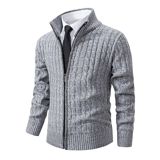 Herr Cardigan Tröja Ribbad Sticka Normal Stickat Huva Uppvärmning ...