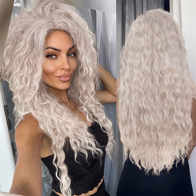 Carnival Gifts Ombre Ash Blonde Curly Wig Long Wavy Wigs for White ...