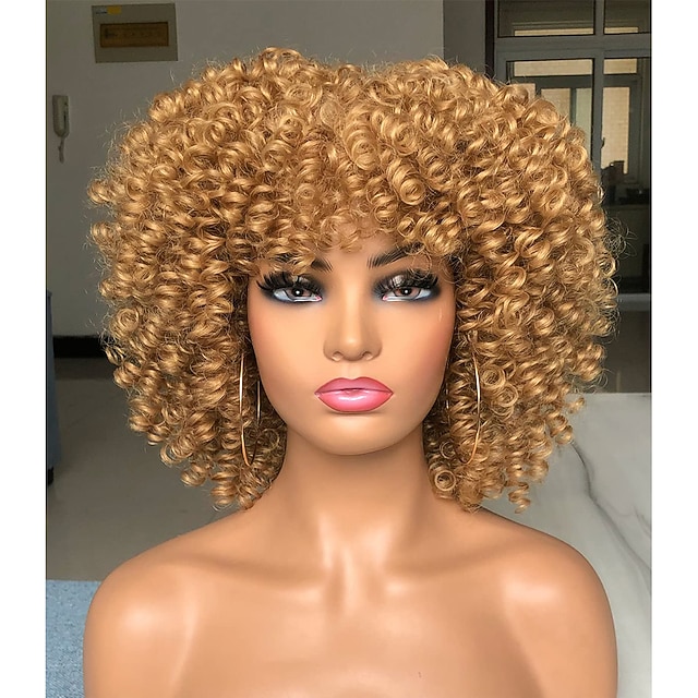 Curly Afro Wig with Bangs Short Kinky Curly Wigs for Black Women ...