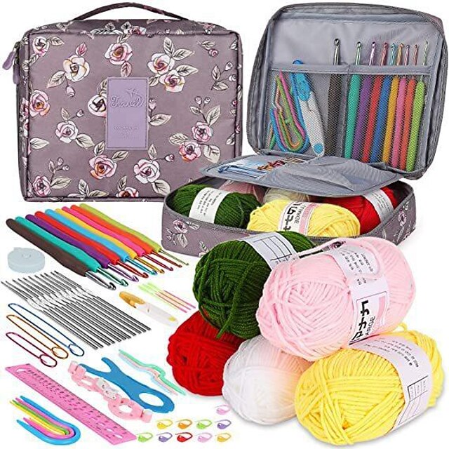 58PCS Crochet Kit Beginners Crochet Set with Crochet Yarn, Portable ...