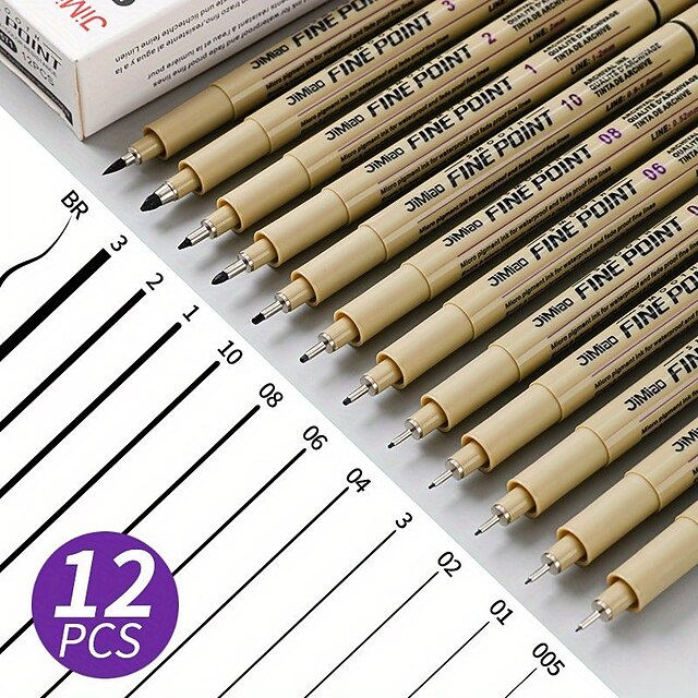 12Pcs Line Markers Plastic Drawing Pens Fine Point Line Painting Pens ...