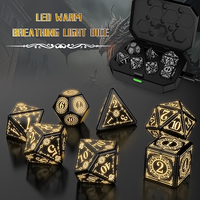 Rechargable DND Dice Light Up Dice 7 PCS Glowing Balanced LED Dice ...