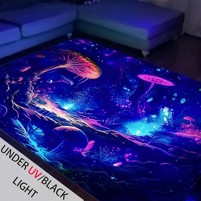 Mushroom Landscape Blacklight Rug Carpet Floor Mat UV Reactive Glow in ...