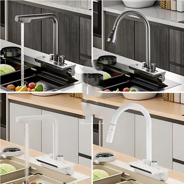 Waterfall Kitchen Faucet Pull Out Sink Mixer Vessel Taps LCD Digital ...