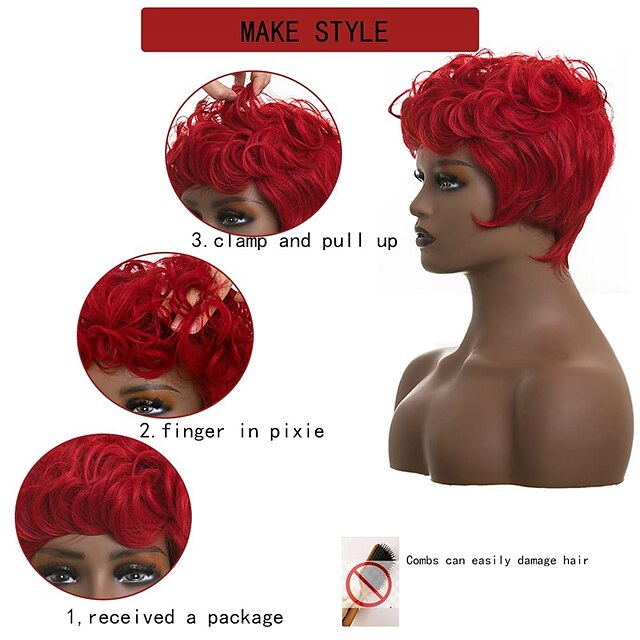Red Pixie Wig For Women Natural Wavy Hair Replacement Pixie Wigs Short Cut Wig With Bangs Red