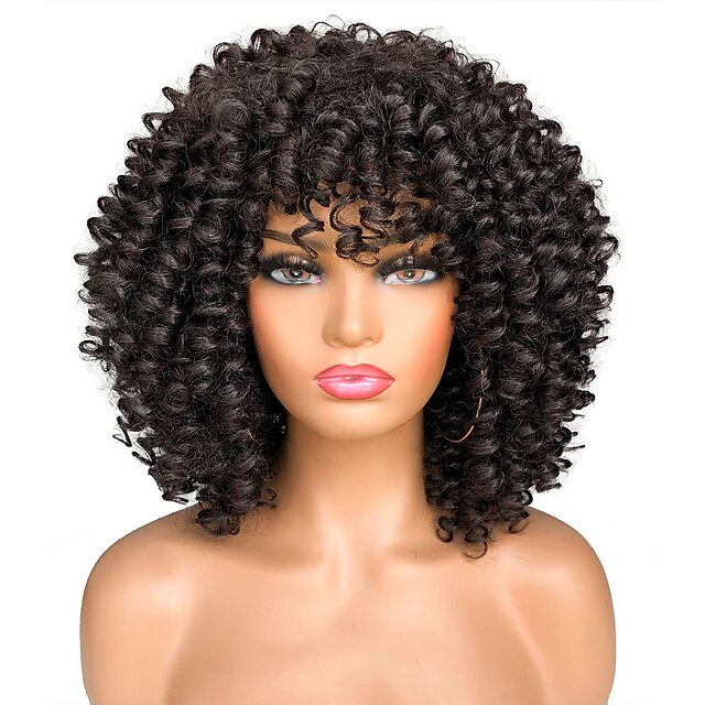 Curly Afro Wig with Bangs Short Kinky Curly Wigs for Black Women ...