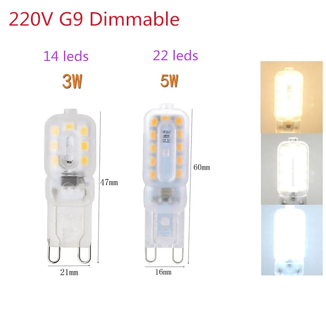 10pcs G9 LED Light Dimmable bulb 3W 5W SMD 2835 Spotlight For Crystal ...