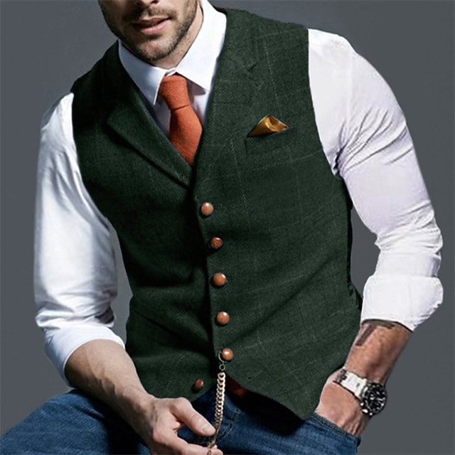 Men's Vest Tweed Vest Waistcoat Vintage Fashion Spring & Fall Buttons ...